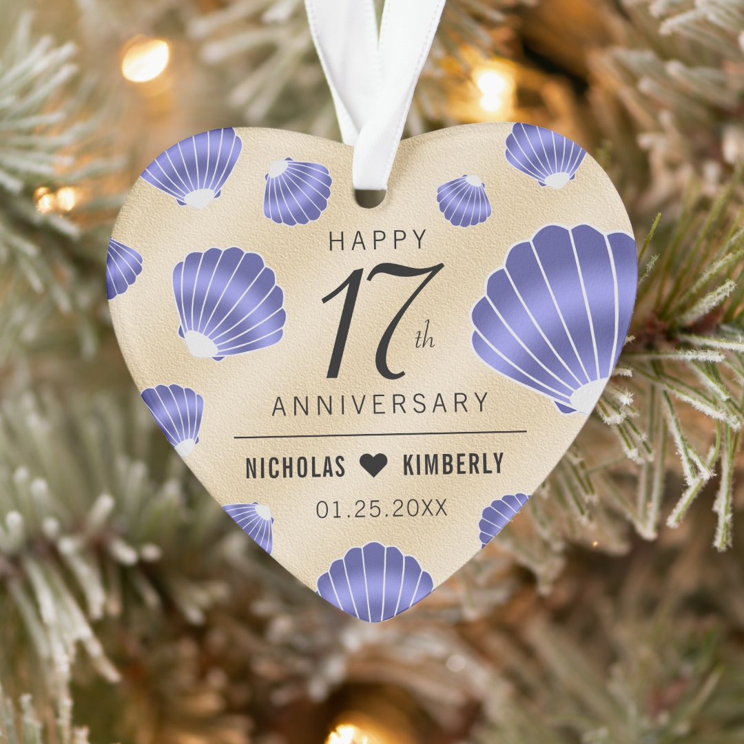Elegant 17th Shells Beach Sand Wedding Anniversary Ornament | Zazzle