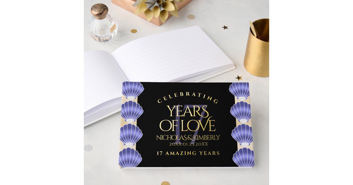 Elegant 17th Shells Wedding Anniversary Foil Guest Book | Zazzle