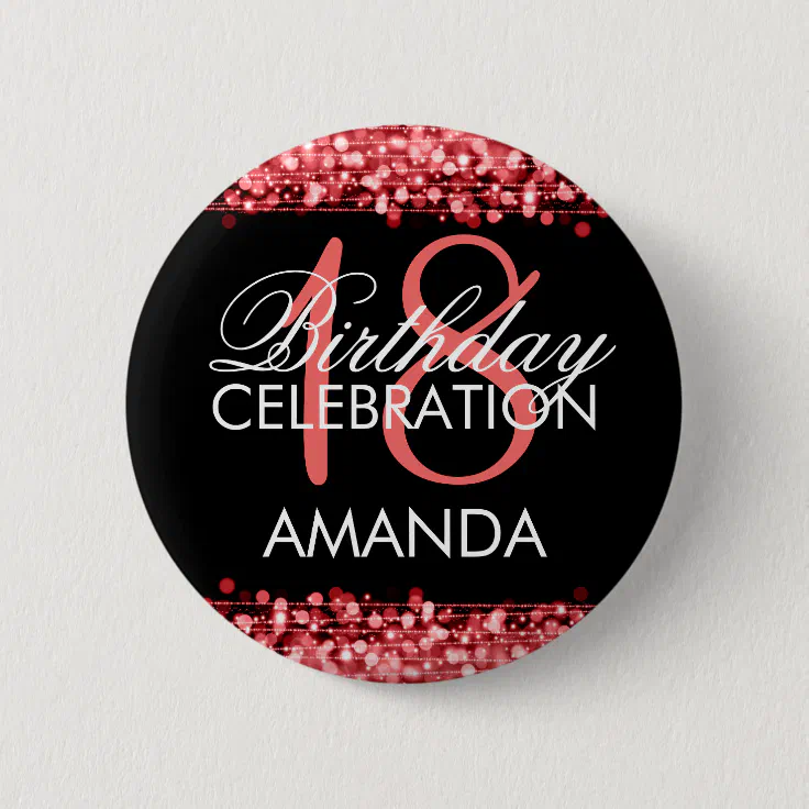 Elegant 18th Birthday Party Sparkles Red Button | Zazzle