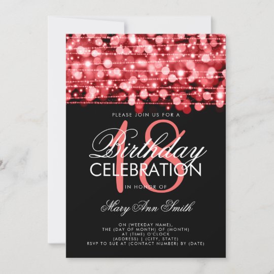 Elegant 18th Birthday Party Sparkles Red Invitation | Zazzle.com