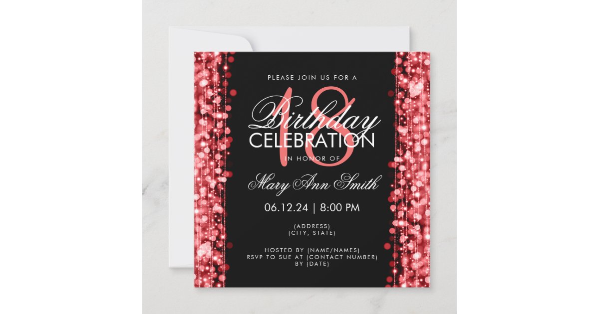 Elegant 18th Birthday Party Sparkles Red Invitation | Zazzle