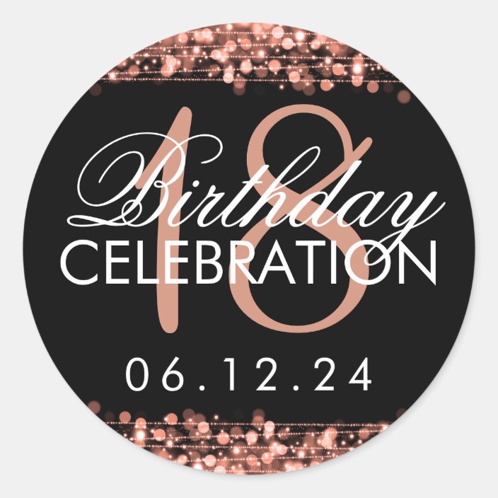 Elegant 18th Birthday Party Sparkles Rose Gold Classic Round Sticker ...