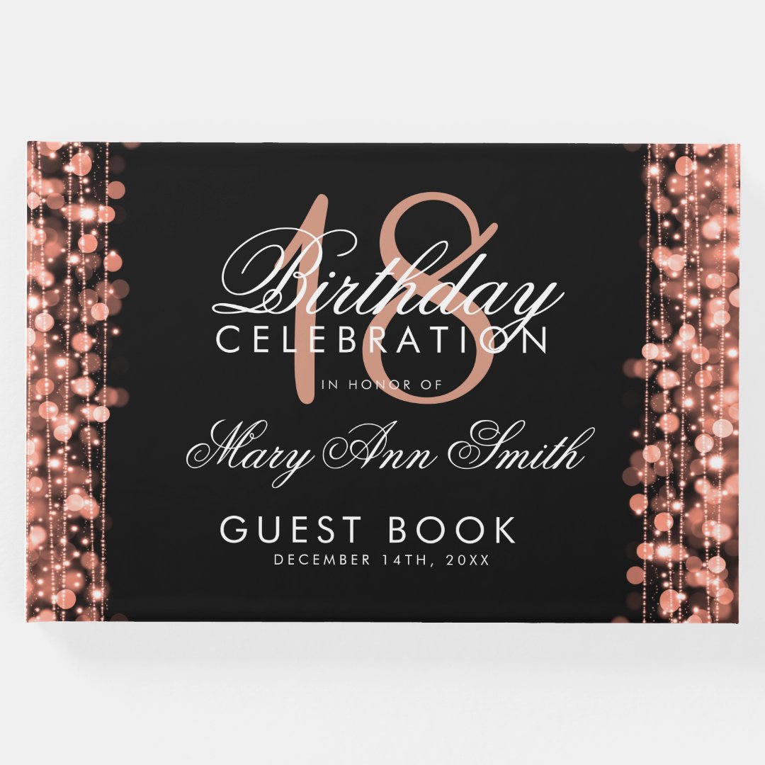 Elegant 18th Birthday Party Sparkles Rose Gold Guest Book | Zazzle