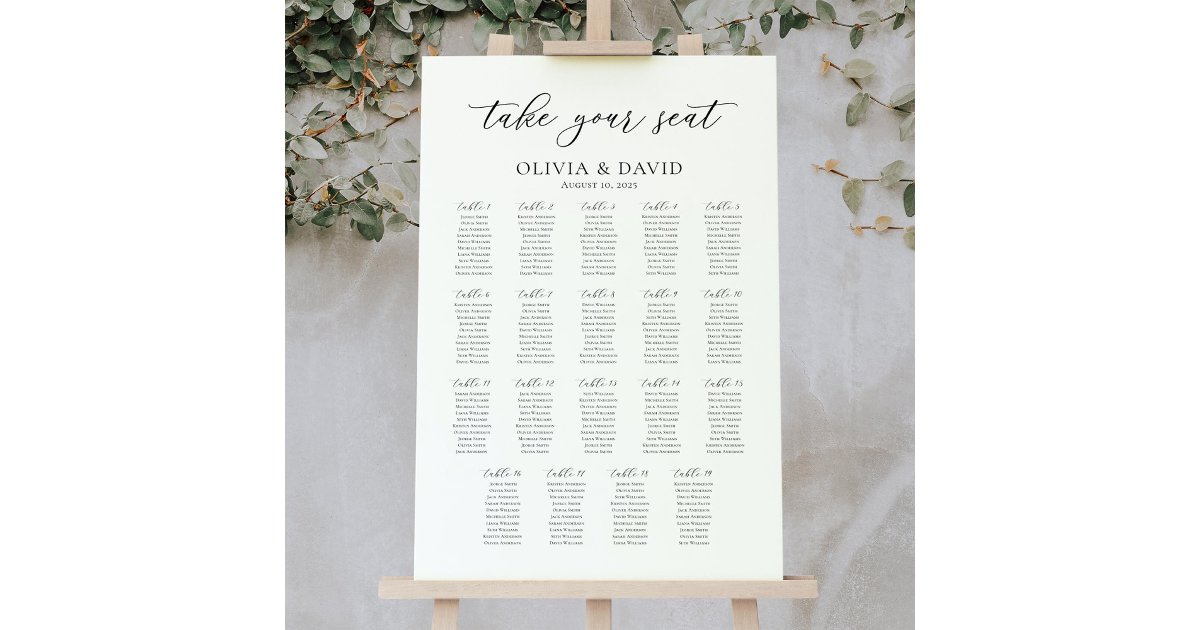 Elegant 19 Tables Take Your Seat Seating Chart Foam Board | Zazzle