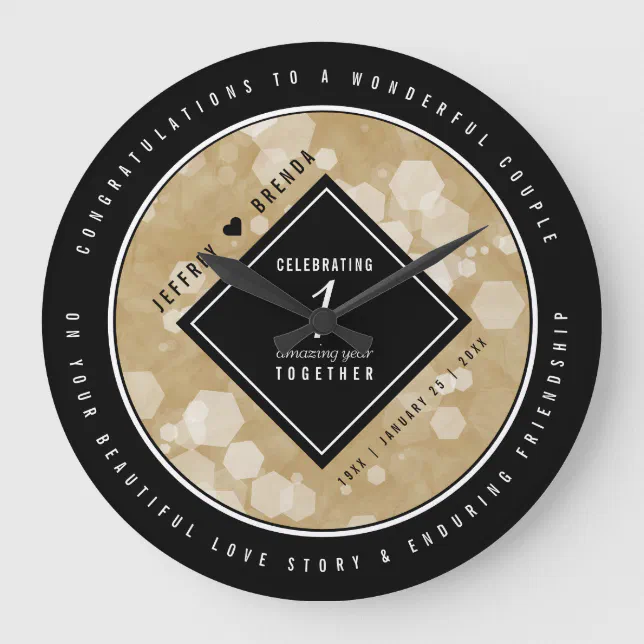 Elegant 1st Paper Wedding Anniversary Celebration Large Clock | Zazzle