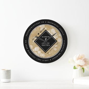 Elegant 1st Paper Wedding Anniversary Celebration Large Clock | Zazzle