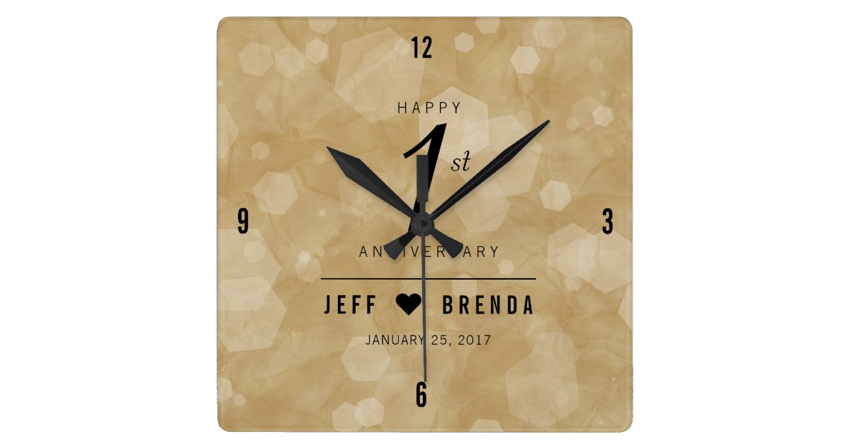 Elegant 1st Paper Wedding Anniversary Celebration Square Wall Clock ...