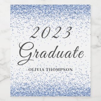 Elegant 2023 Graduation Blue Glitter Wine Label | Zazzle
