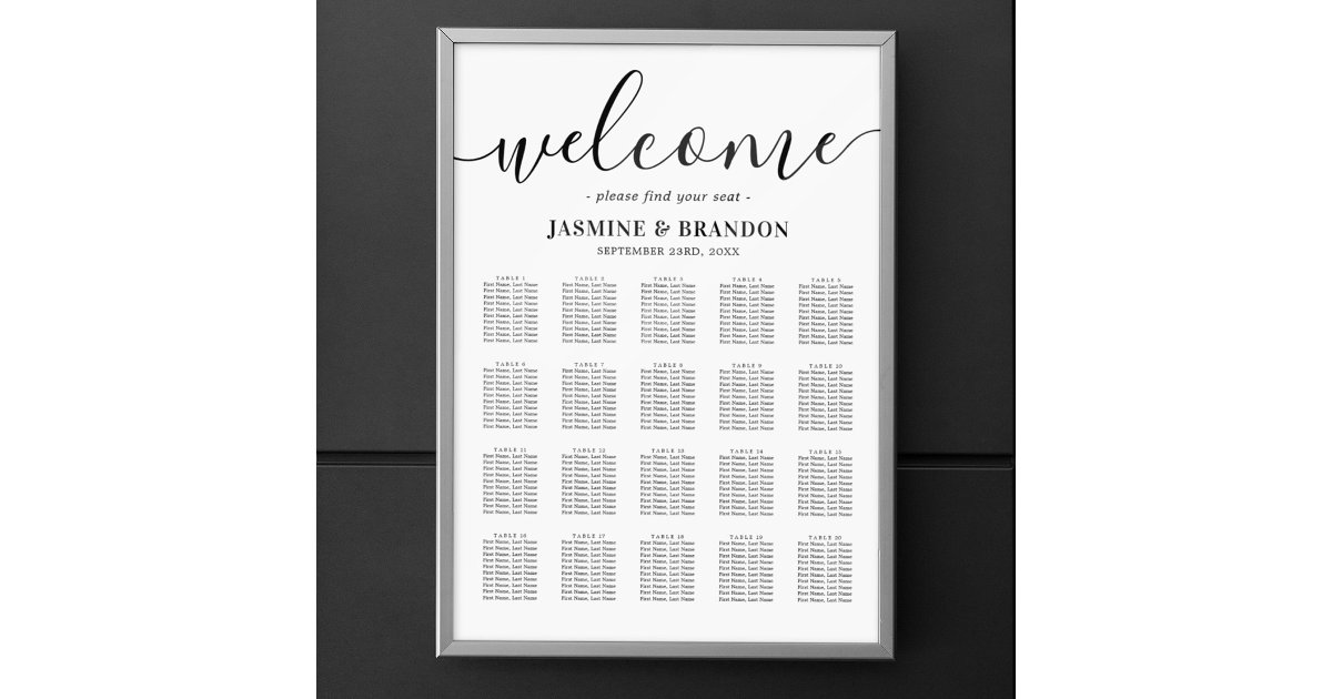 Elegant 20 Table Wedding Seating Chart | Zazzle