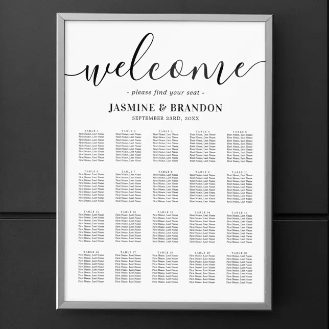 Elegant 20 Table Wedding Seating Chart | Zazzle