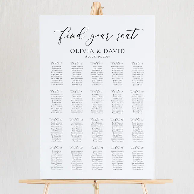 Elegant 20 Tables Find Your Seat Seating Chart Foam Board | Zazzle