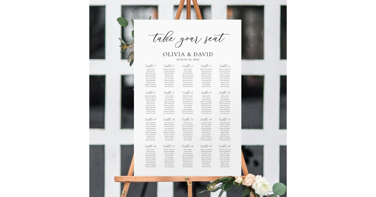 Elegant 20 Tables Take Your Seat Seating Chart | Zazzle