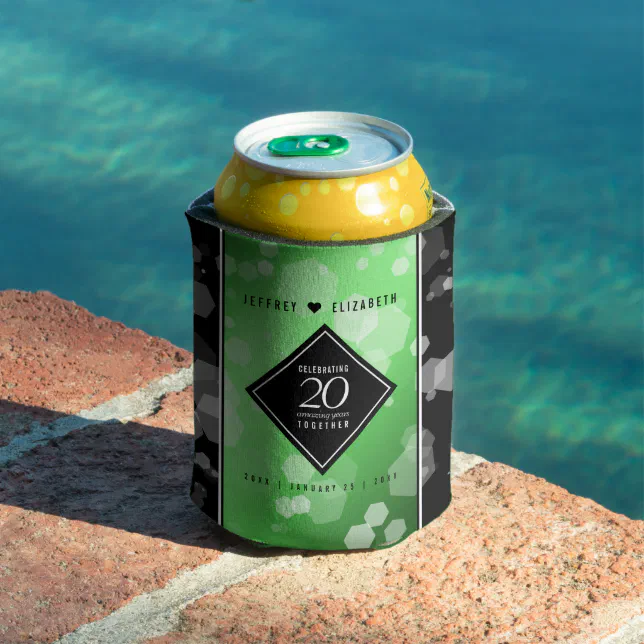 Elegant 20th Emerald Wedding Anniversary Can Cooler | Zazzle