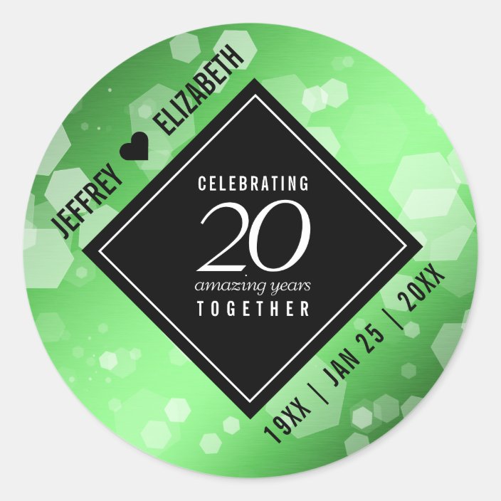 Elegant 20th Emerald Wedding Anniversary Classic Round Sticker | Zazzle.com