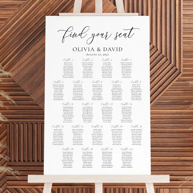 Elegant 22 Tables Find Your Seat Seating Chart Foam Board | Zazzle