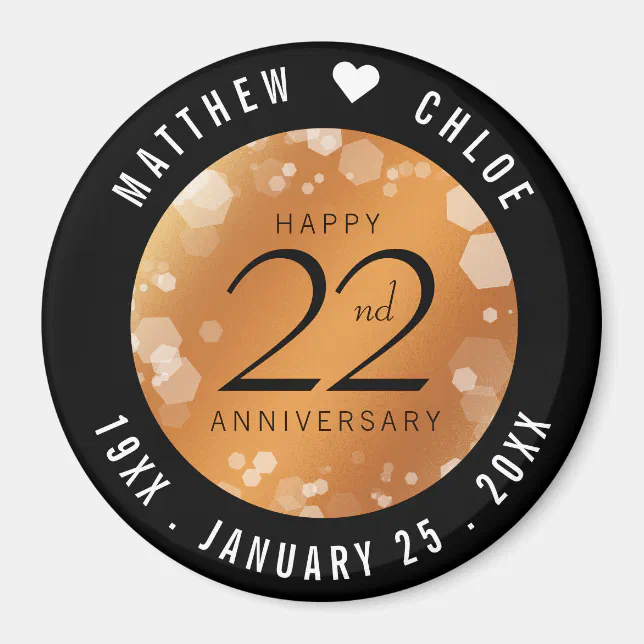 Elegant 22nd Copper Wedding Anniversary Magnet | Zazzle