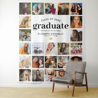 Elegant 24 Photo Collage Graduation Tapestry | Zazzle
