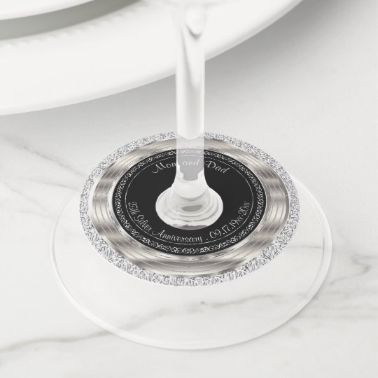 Elegant 25th Silver and Black Wedding Anniversary Wine Glass Tag ...