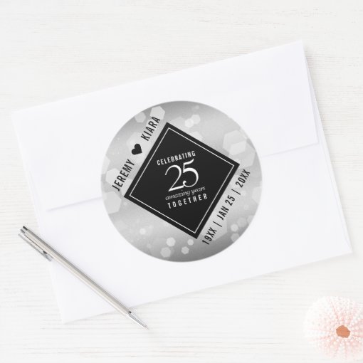 Elegant 25th Silver Wedding Anniversary Classic Round Sticker | Zazzle