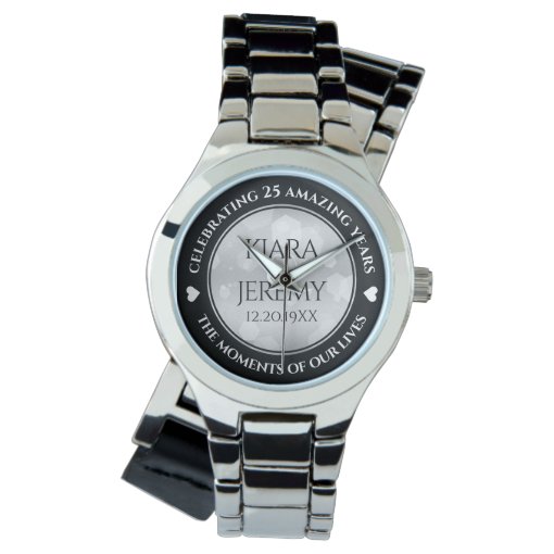 Elegant 25th Silver Wedding Anniversary Watch | Zazzle