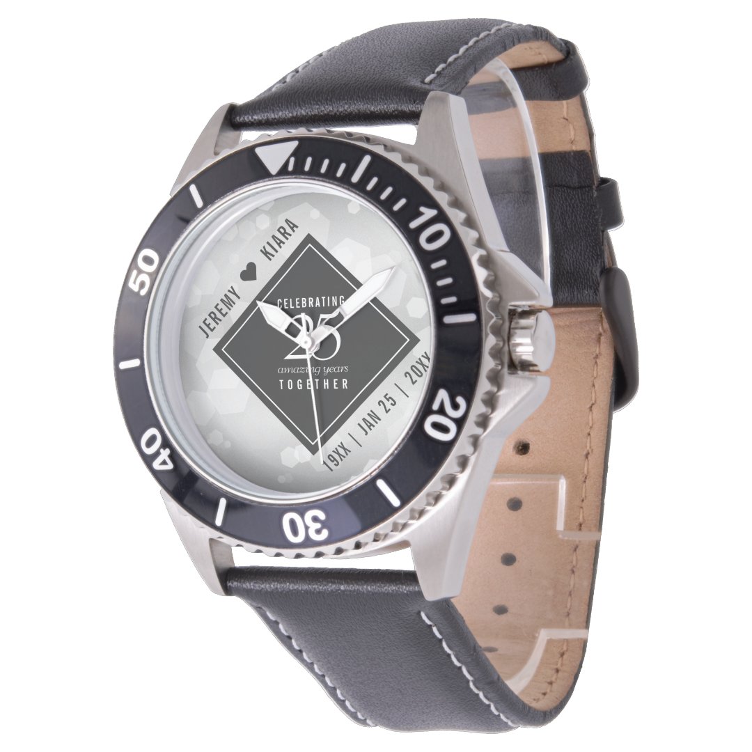 Elegant 25th Silver Wedding Anniversary Watch | Zazzle