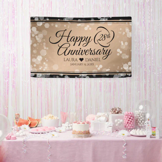 Elegant 28th Linen Wedding Anniversary Celebration Banner | Zazzle