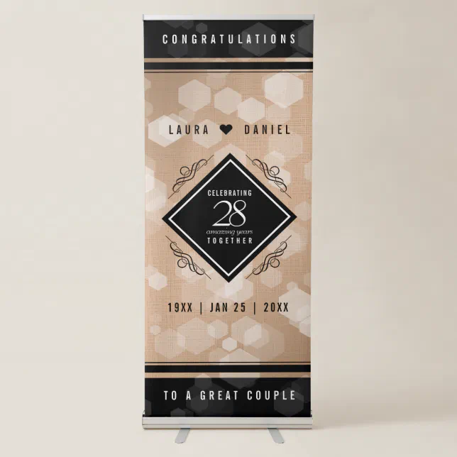 Elegant 28th Linen Wedding Anniversary Celebration Retractable Banner ...