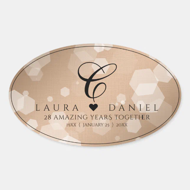 Elegant 28th Linen Wedding Anniversary Oval Sticker | Zazzle