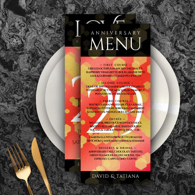 Elegant 29th Garnet Wedding Anniversary Menu | Zazzle