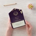 Elegant 2 Brides Dark Plum LGBTQ Pride Wedding All In One Invitation ...