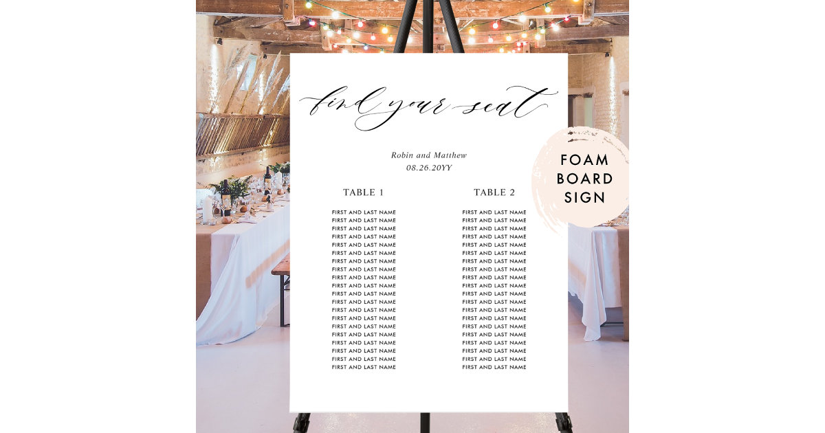Elegant 2 Long Tables Micro Wedding Seating Chart Foam Board | Zazzle