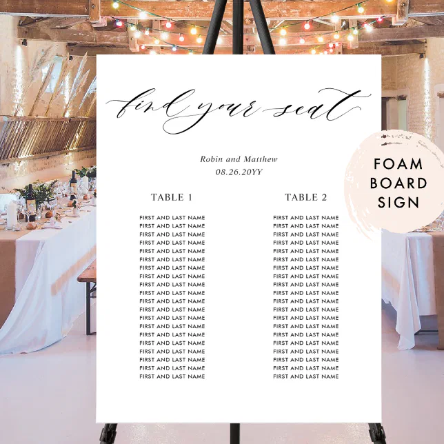 Elegant 2 Long Tables Micro Wedding Seating Chart Foam Board | Zazzle