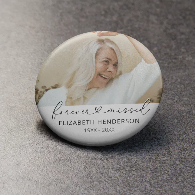 Elegant 2 Photo Memorial Funeral Button | Zazzle