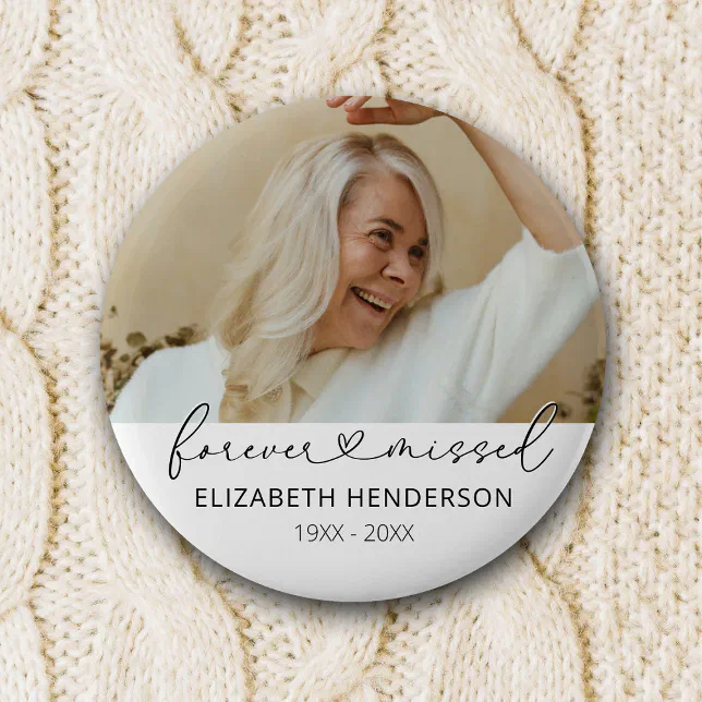 Elegant 2 Photo Memorial Funeral Button | Zazzle