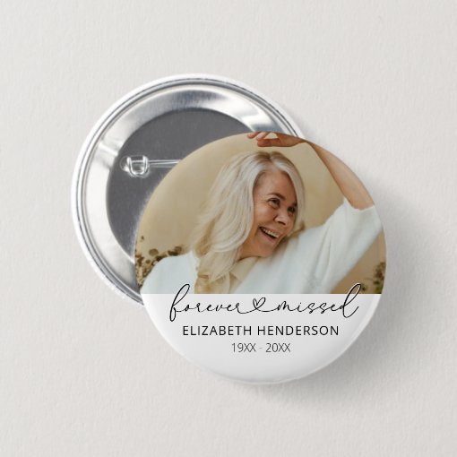Elegant 2 Photo Memorial Funeral Button | Zazzle