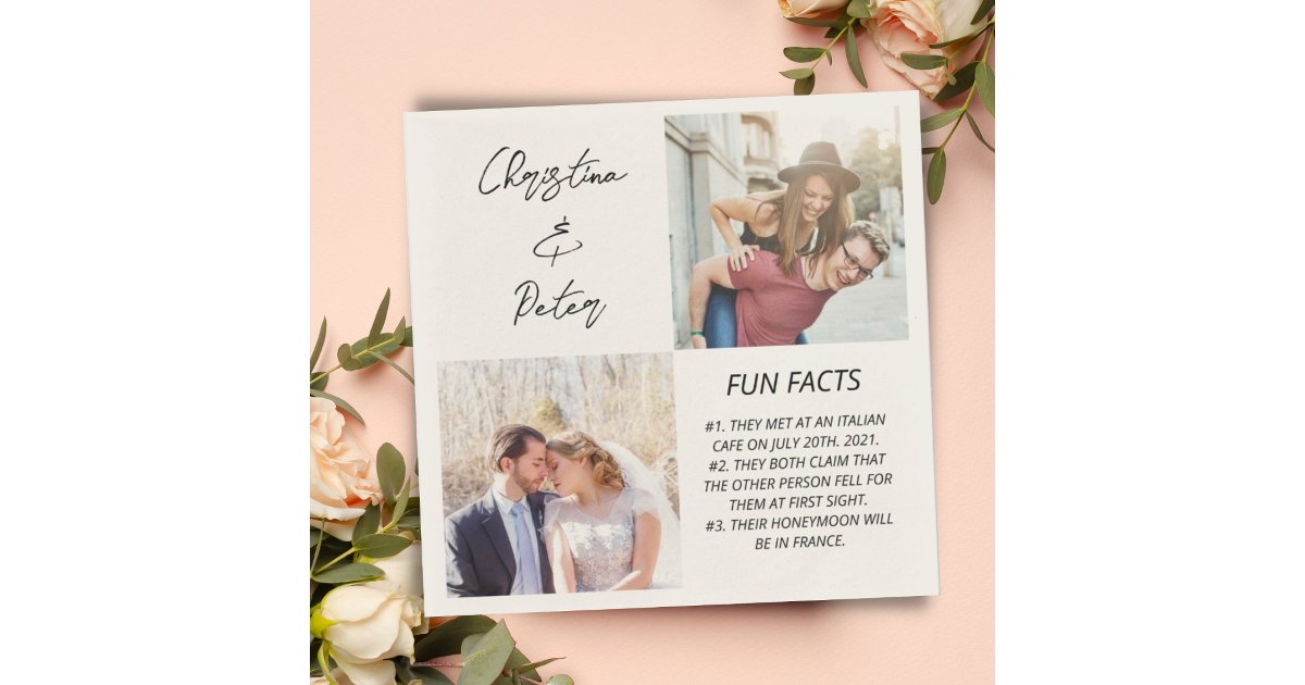 Elegant 2 Photo Simple Couple Fun Facts Wedding Napkins | Zazzle