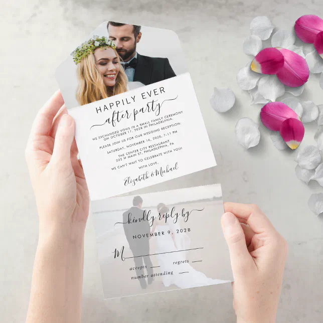 Elegant 2 Photo Wedding Reception All In One Invitation | Zazzle