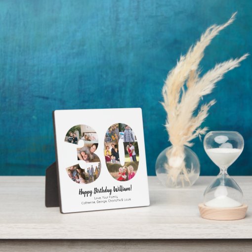 Elegant 30 Number Photo Collage Custom Greeting Plaque | Zazzle
