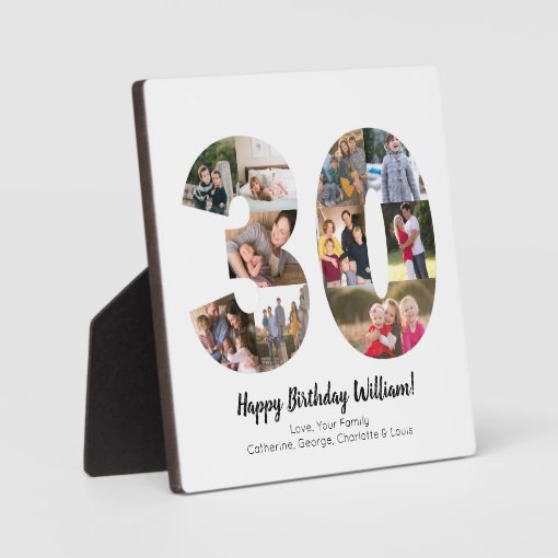 Elegant 30 Number Photo Collage Custom Greeting Plaque | Zazzle