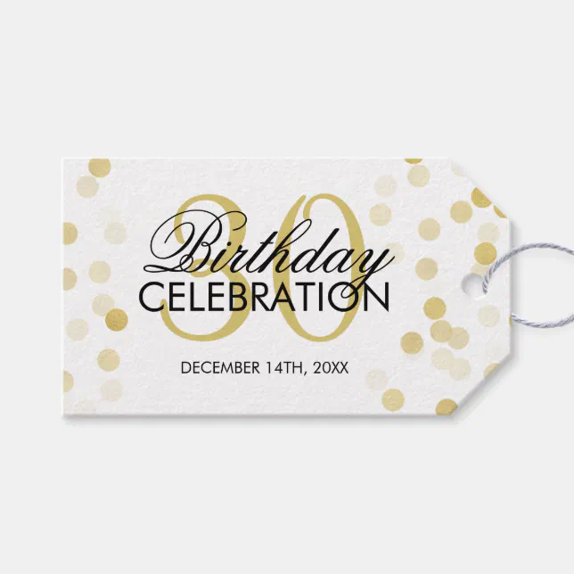 Elegant 30th Birthday Gold Foil Glitter Lights Gift Tags | Zazzle