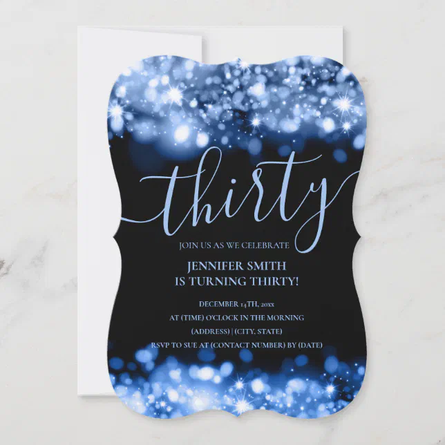Elegant 30th Birthday Navy Blue Glam Lights Invitation | Zazzle