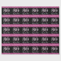Elegant 30th Birthday Party Sparkles Pink Wrapping Paper | Zazzle