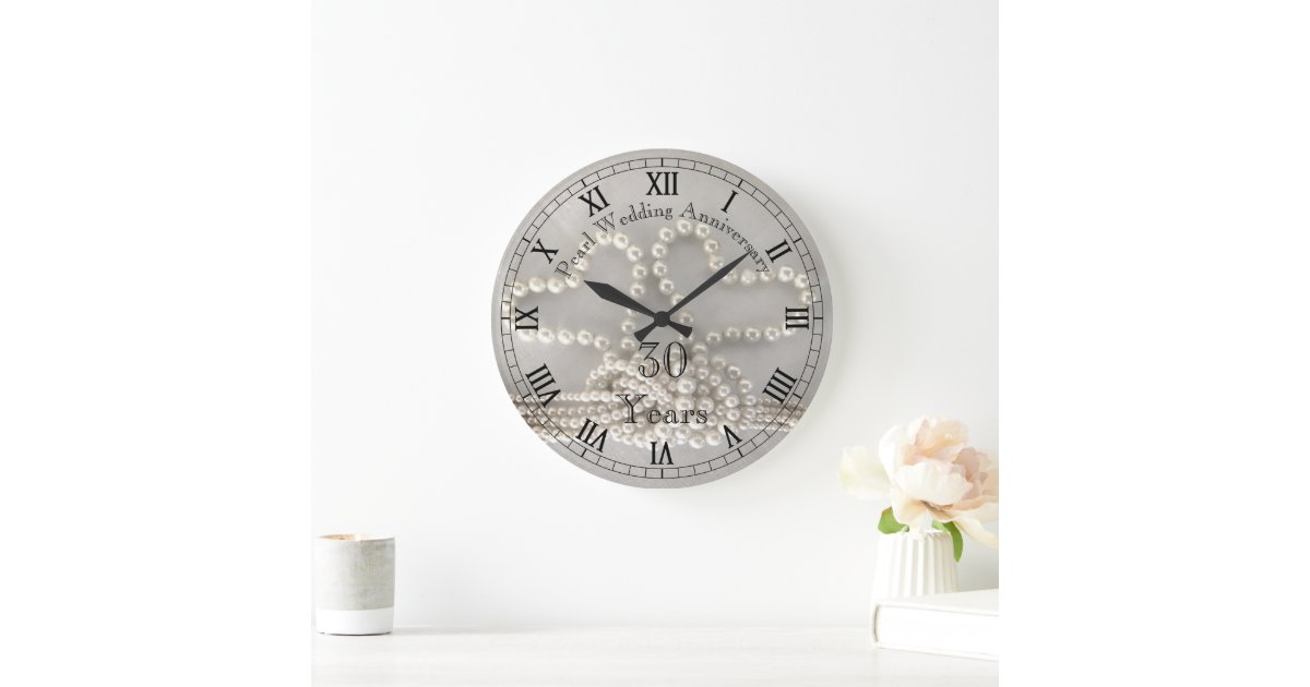 Elegant 30th Pearl Wedding Anniversary Clock | Zazzle
