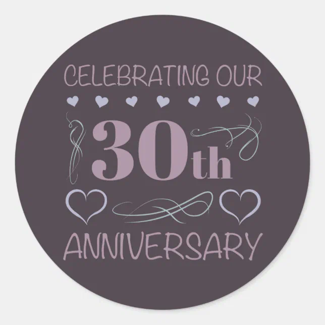 Elegant 30th Wedding Anniversary Purple Classic Round Sticker | Zazzle