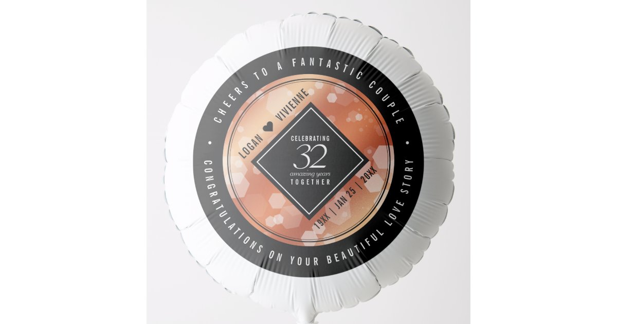 Elegant 32nd Bronze Wedding Anniversary Balloon | Zazzle