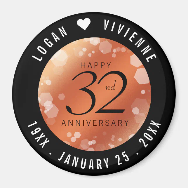 Elegant 32nd Bronze Wedding Anniversary Magnet | Zazzle