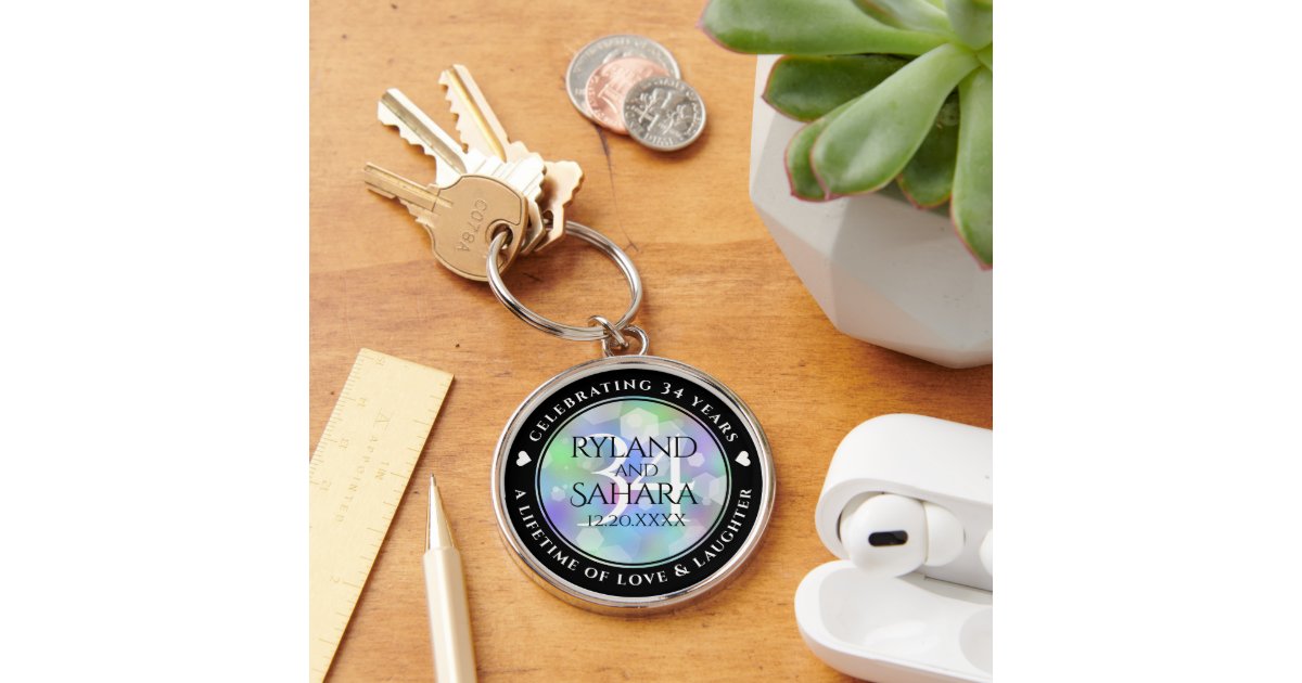 Elegant 34th Opal Wedding Anniversary Celebration Keychain | Zazzle