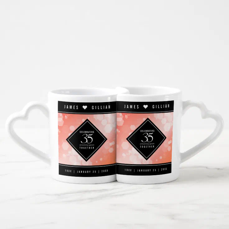 Elegant 35th Coral Wedding Anniversary Celebration Coffee Mug Set | Zazzle
