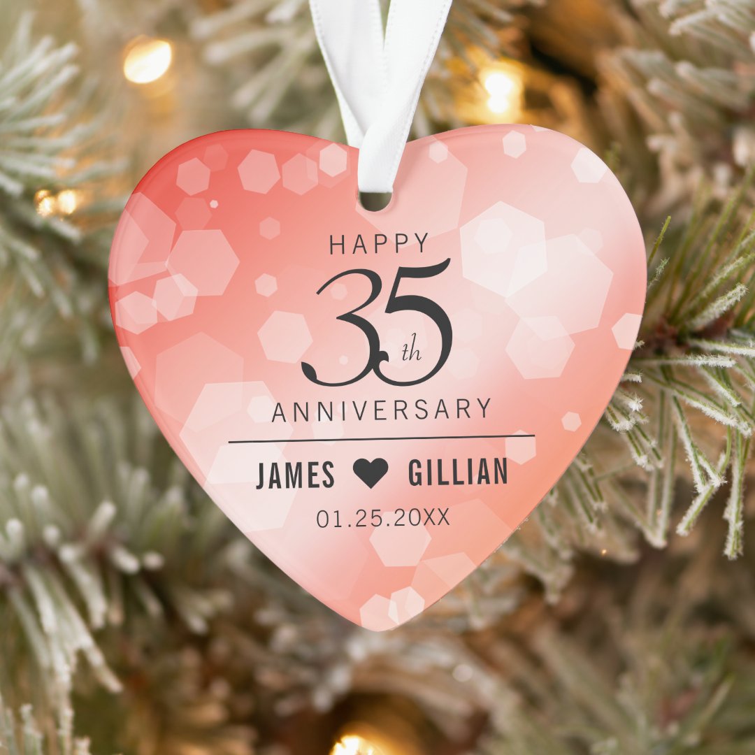 Elegant 35th Coral Wedding Anniversary Ornament | Zazzle