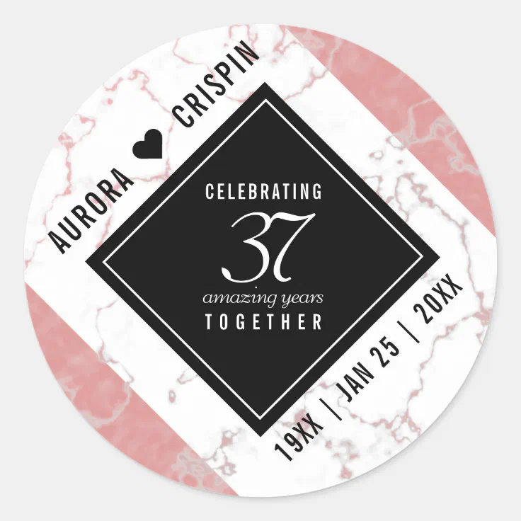 Elegant 37th Alabaster Wedding Anniversary Classic Round Sticker | Zazzle